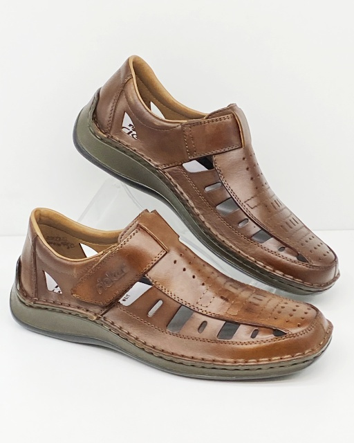 Letnie półbuty sandały Rieker 05296-25 brąz, szerokie, tęgość J-K ...